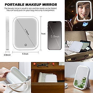 CERSLMO Makeup Mirror with Lights, Lighted Travel Vanity Mirror with 4 LED Tape-Lights, Dimmable Portable Desk Light up Cosmetic Mirror with Touch Screen Switch, Batteries or USB Operated, White