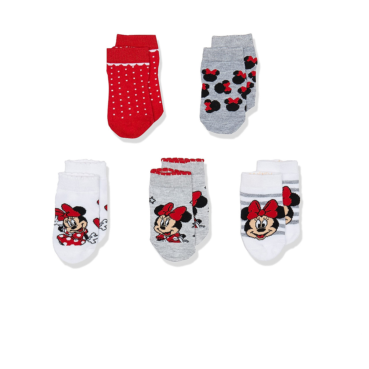 Disney unisex baby Minnie Mouse 5 Pack Shorty Socks, Assorted Neutral, 12-24 Months US