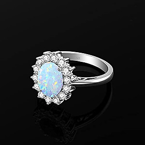 FersonLancy Created 3ct Oval Opal Rings Women 925 Sterling Silver Classic Princess Diana Wedding Engagement Rings Fine Jewelry Gift (opal, 7)