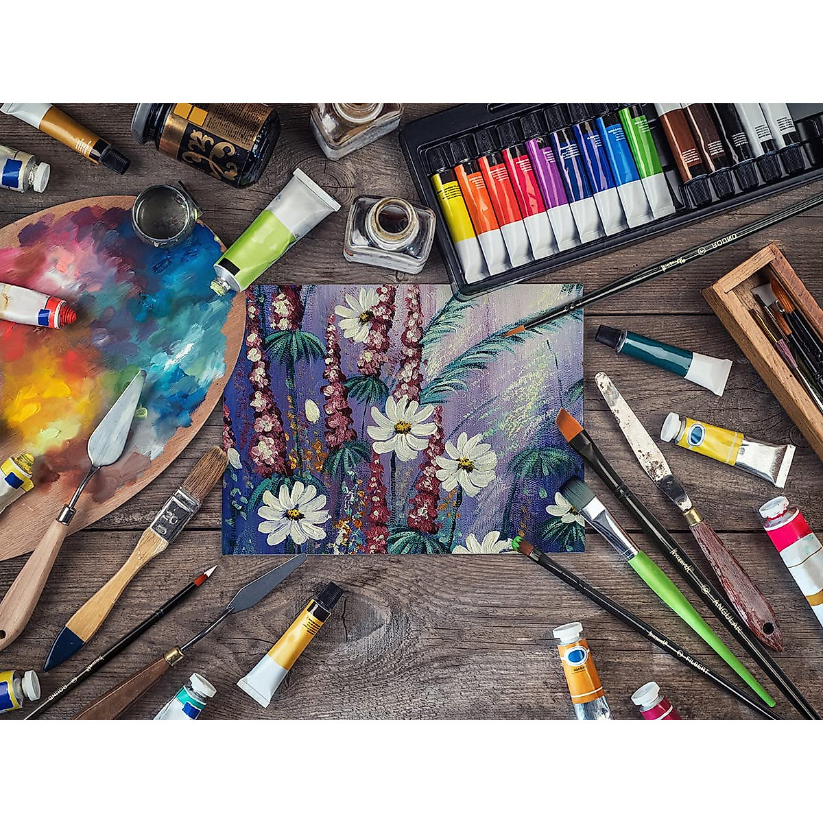 Brusarth Paint Brushes Set, 14 PCS Artist Brush for Acrylic Oil Watercolor Gouache Artist Professional Painting Kits with Synthetic Nylon Tips