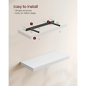 VASAGLE Wall Shelves Set of 2, Floating Shelves, Wall Mounted, 8 x 23.6 x 1.5 Inches, Display Shelves for Picture Frames, Wall Decor, Hanging Shelf for Living Room, Kitchen, White ULWS056W01