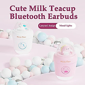Kids Earbuds for Small Ear Canals Pink Kids Wireless Earbuds for Kids Ear Buds Cute Milk Tea Cups Bluetooth in-Ear Headphones Earphones for kids with Microphones for iPhone, Android, iPad ,Galaxy