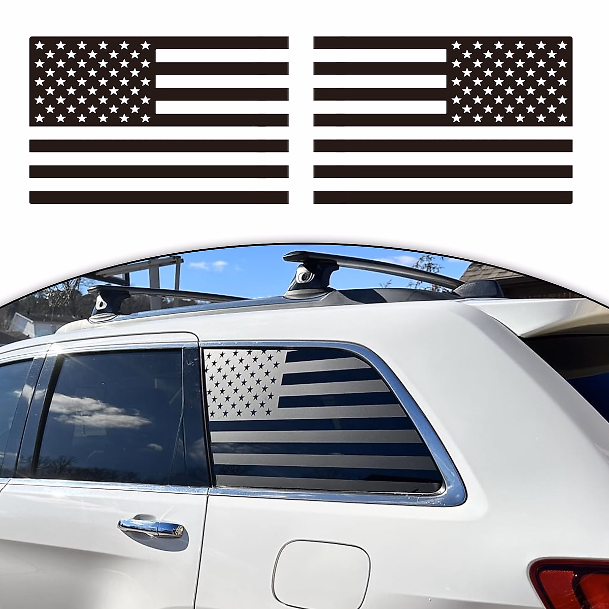 Zhizhong Side Window American Flag Decals for Car SUV Trucks, Universal Matte Black USA Flag Vinyl Sticker Free Installation Tools (A Pair)