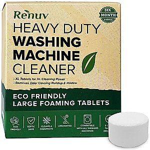 Renuv Heavy Duty Washing Machine Cleaner Descaler - Large Foaming Tablets For Front Load or Top Load, 6 Pack