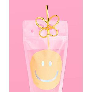 xo, Fetti Smiley Drink Pouches + Butterfly Straws - 16 count | Bday Cups, Happy Pastel Birthday Party Decorations, Cute Bachelorette Party, Cool Drinkware
