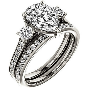 Sparkx Diamond 2.50 CT Colorless Pear Shaped Moissanite Engagement Ring, Side Stone Wedding Ring Set, Bridle Ring Set, 925 Sterling Silver Gift For Her (5.5)