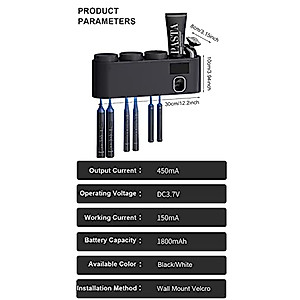 Toothbrush Sanitizer, Self Adhesive Toothbrush Holder with 3 Cups, Automatic Toothpaste Squeezer Dispenser Bathroom Accessories Set (Black)