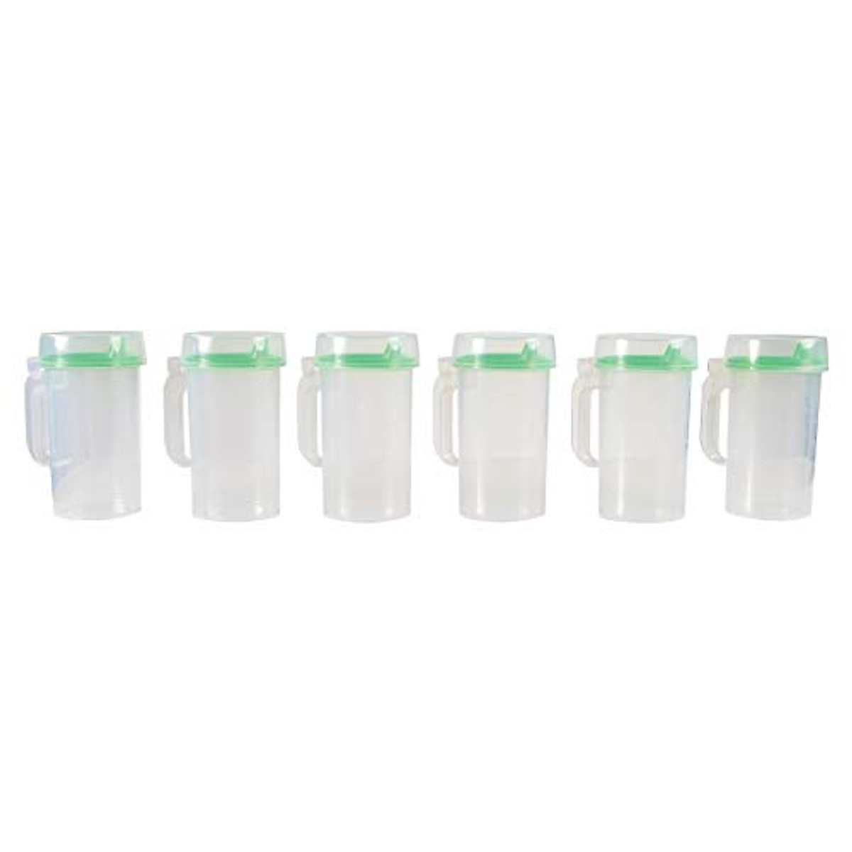 Kaplan Early Learning Kids Easy Pour Pitchers, Set of 6 Clear Montessori Dishwasher Safe 16 oz. Pitchers with Lids for Classroom and Home