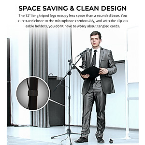 Blucoil Adjustable Microphone Stand with 2.3' - 4.1' Height, Rotating Boom Arm, Tripod Base, Dual Mic Clips - Compatible with AKG, Audio Technica, MXL, Samson, Blue Mic, sE Electronics, and More