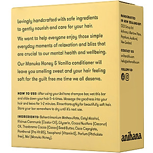 ANIHANA Conditioner Bar for Regular Normal Hair Clean Purifying Natural Healthy Look and Shine Paraben Free Manuka Honey and Almond 2.1 oz