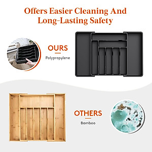 Lifewit Silverware Drawer Organizer, Expandable Utensil Organizer for Kitchen Drawers, Adjustable Cutlery and Flatware Tray, Plastic Spoons Forks Knives Holder Storage Dividers, Large, Black