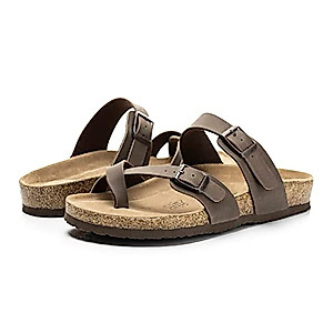 FITORY Womens Leather Slide Sandals with Comfort Cork Footbed Brown Size 9