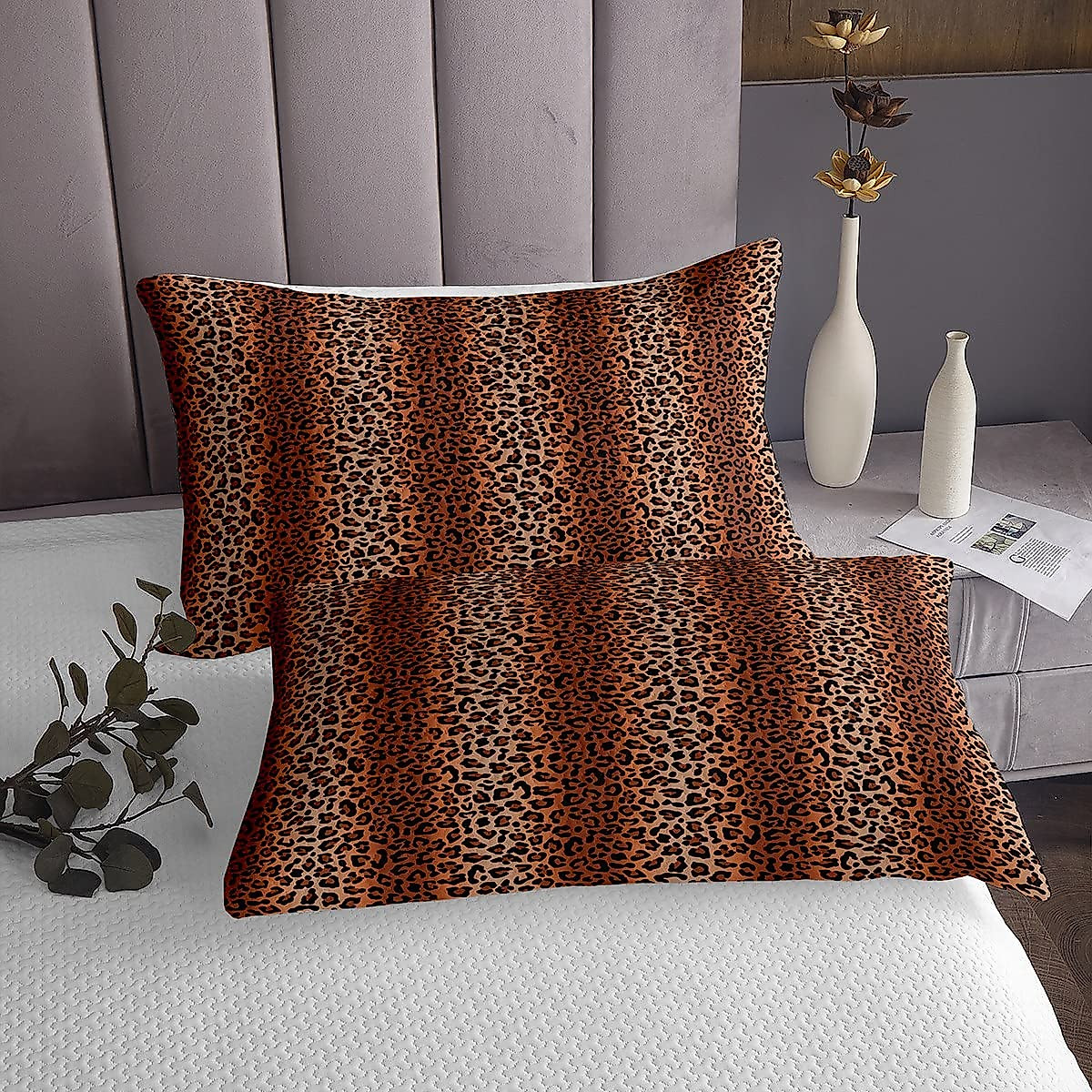 Castle Fairy Leopard Print Bedspread Twin Size Brown Africa Wild Animals Fur Bedding Set Cheetah Skin Comforter Set 2pcs for Kids Girls Women Teens Room Decor Stripes Romantic Quilt Set,1 Pillowcase