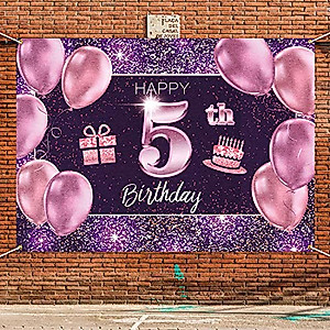 PAKBOOM Happy 5th Birthday Banner Backdrop - 5 Birthday Party Decoration Supplies for Girl - Pink Purple Gold 4 x 6ft