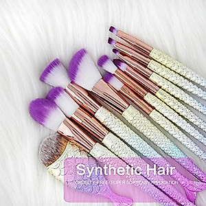 Mermaid Makeup Brushes, 11pcs Professional Blending Blush Concealer Synthetic Fiber Bristles Brush Special Cosmetic Brushes Kits for Women(purple)