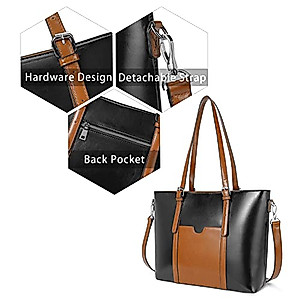 BROMEN Leather Women Handbag Large Work Tote Purse Fit Up to 15.6 inch Black with Brown