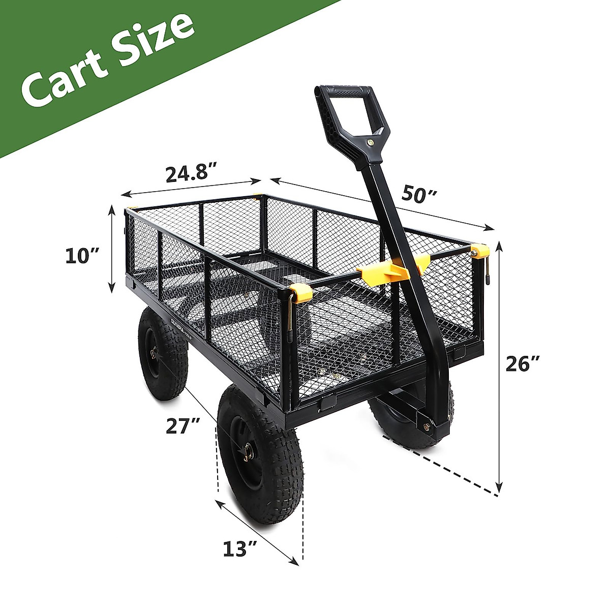 Olympia Tools Steel Garden Cart 1,000lbs 6-cu ft Utility Cart, Heavy Duty Wagon, with Removable Mesh Sides to Convert into Flatbed, Lawn and Utility Wagons Cart