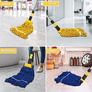 Kasunpul Commercial Mop, Looped-End String Wet Mop, Industrial Mop, 69" Heavy Duty Mops with 2 String Mop Heads for Floor Cleaning, Home, Kitchen, Office