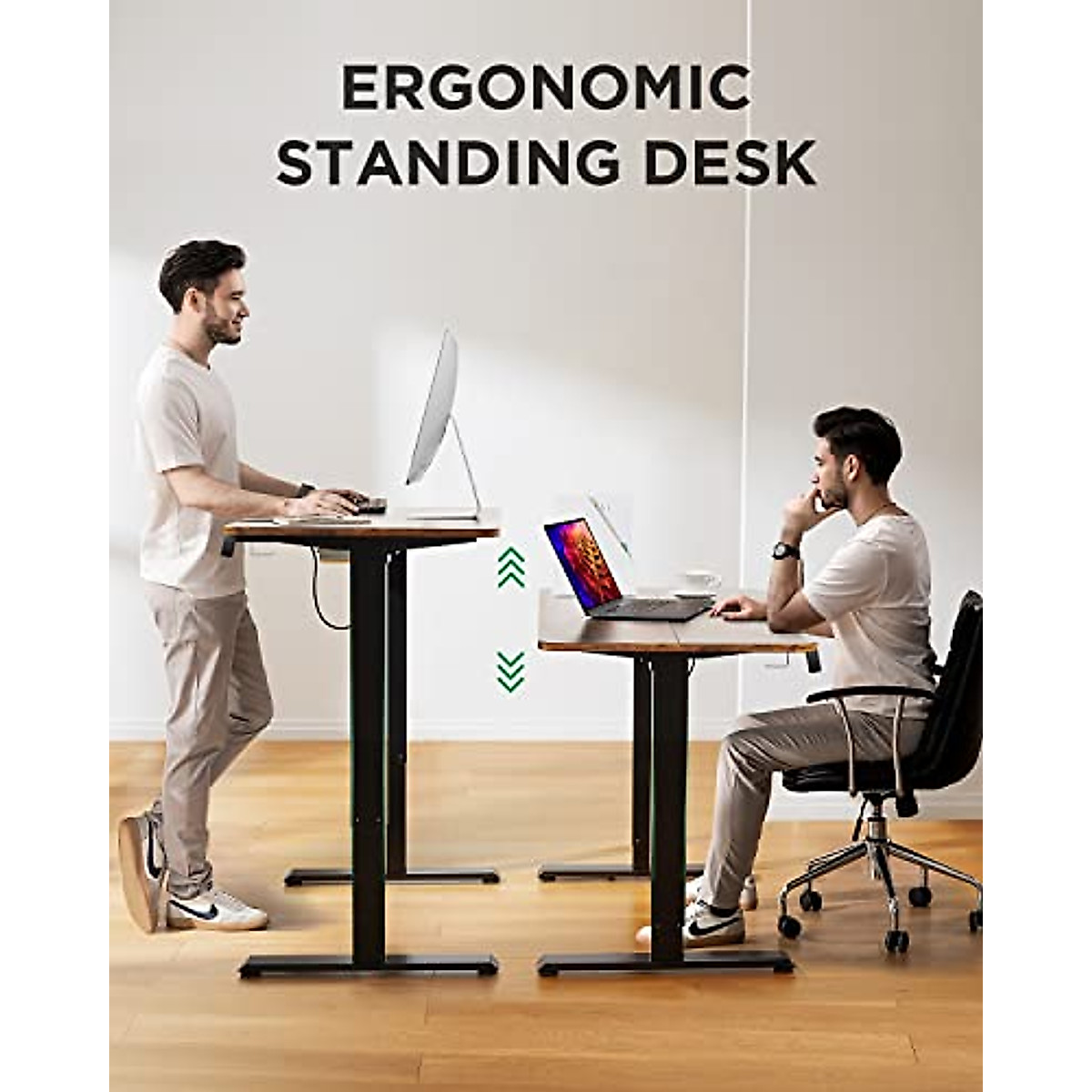 Totnz Memory Electric Height Adjustable Desk Sit Stand Up Computer Workstation for Home Office, 48inch, Rustic Brown