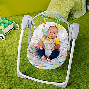 Bright Starts Playful Paradise Portable Compact Automatic Baby Swing with Music, Unisex, Newborn +