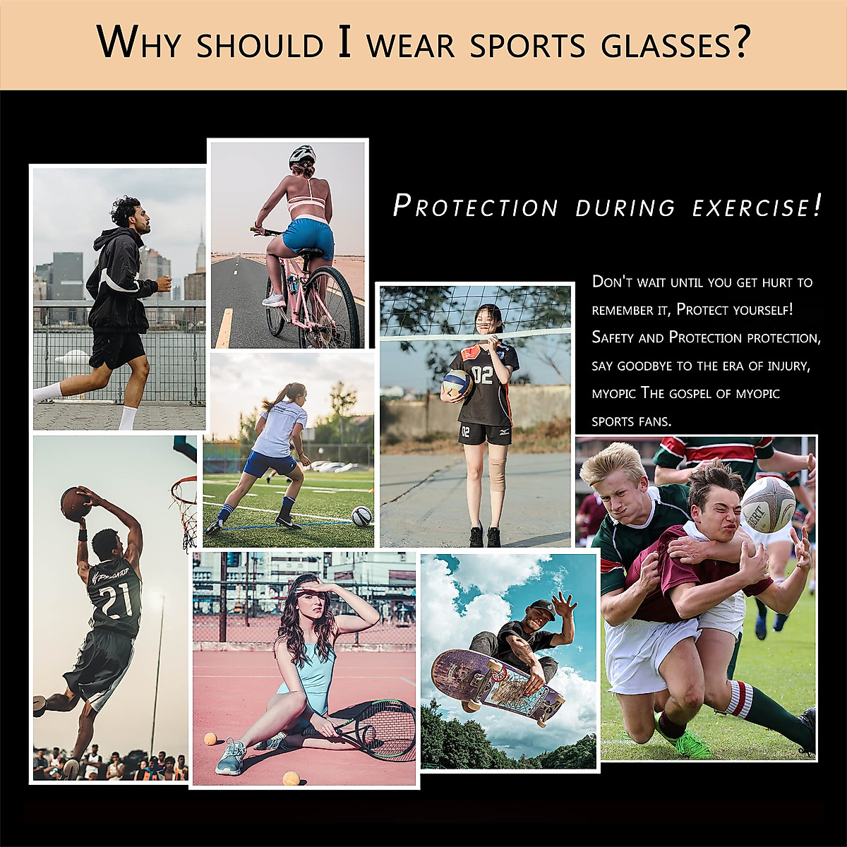 SooGree Racquetball Goggles - Sports Glasses Basketball Football Protective Eyewear Anti Fog Shock Absorption with Adjustable Strap (G8015 Black frame black pad)