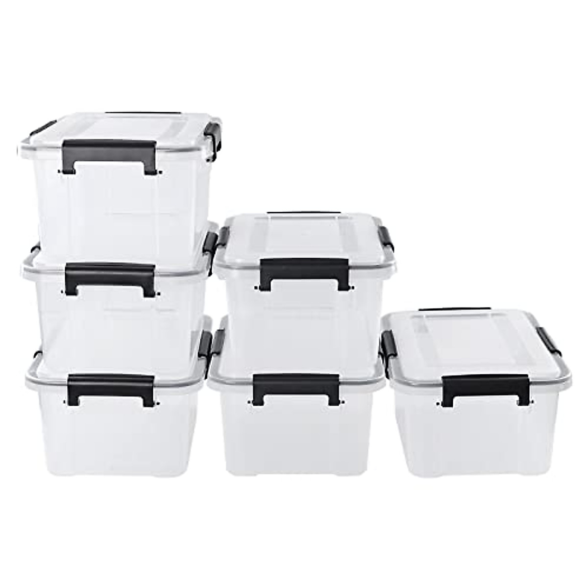 Rinboat 10L Clear Plastic Storage Box with Lid, Latching Storage Box, Pack of 6