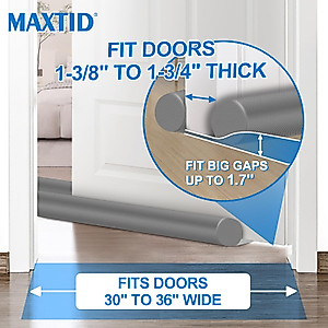 MAXTID Door Draft Stopper 36 Inch, Fits Door Gaps up to 1.7 Inch, Grey Under Door Sweeps Weather Stripping Large Door Noise Blocker Sound Proof Guard