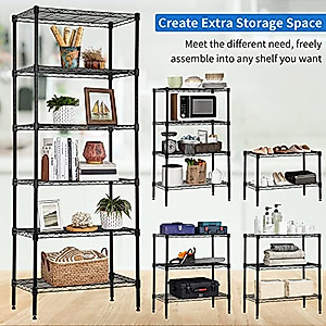 YYkokocat 6-Tier Wire Shelving Unit Detachable Storage Shelves with 8 Adjustable Feet 59" H x 23" x 14" Kitchen Storage Rack Adjustable Metal Shelf for Pantry Closet, 900LB Capacity, Black