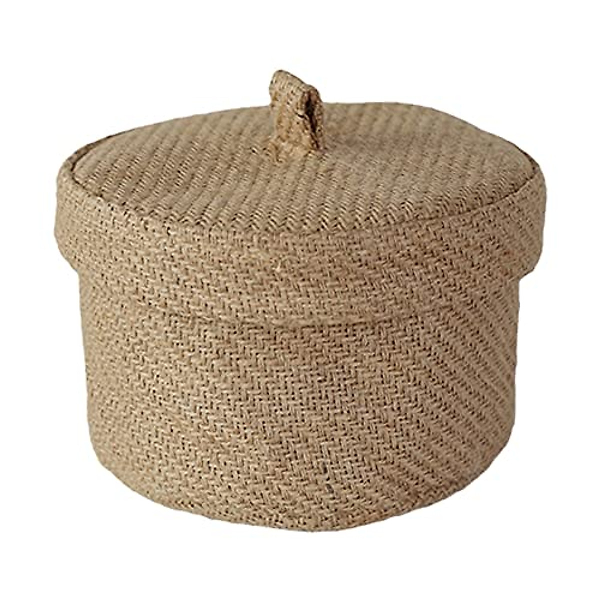 Pretty Comy Round Baskets with Lid, Decorative Linen Lidded Storage Baskets, Small Woven Basket for Organizing, 6.3 x 4.72 Inch