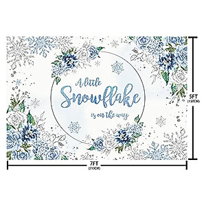 AIBIIN 7x5ft Winter Snowflake Baby Shower Backdrop for Baby Blue Silver Snowflake Floral Wonderland Photography Background Oh Baby Christmas Xmas Party Decoration Banner Supplies Photo Booth Studio