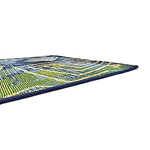 Unique Loom Modern Collection Abstract, Geometric, Spirals, Vintage, Indoor and Outdoor Area Rug, 2' 0" x 6' 0", Navy Blue/Green