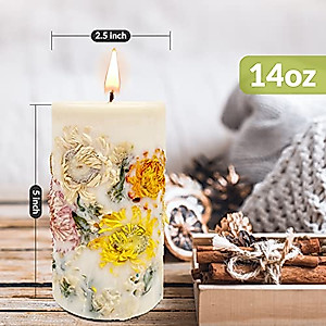 Vionami Aloha Kiwi Passionfruit Scented Pillar Candle with Dried Flowers - Natural Soy Wax Scented Candle for Home - Gift-Boxed Hand Poured Luxury Candle with Paper Core Wick (Mums)