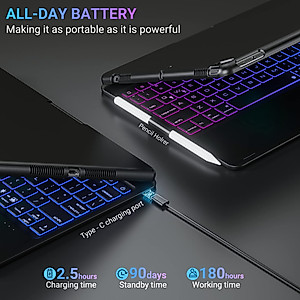 edaiser Swivel Keyboard Case for iPad 10.2 inch 9th 8th 7th, iPad Air 3rd and iPad Pro 10.5 2nd Generation: Wireless Rotatable Cover, Pencil Holder, Smart Trackpad, RGB Backlit, Black