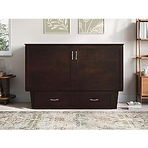 AFI, Chelsea Mid-Century Modern Queen Solid Wood Murphy Bed Chest with Mattress in Espresso