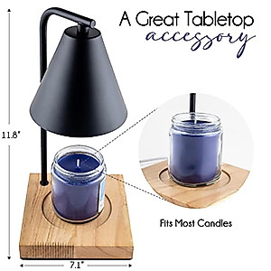 HME & Co. Candle Warmer Lamp for Jar Candles - Wooden Base Electric Candle Warmer Lantern, Dimmable Candle Lamp with Timer & 2 Bulbs - Black and Wood Candle Melting Lamp