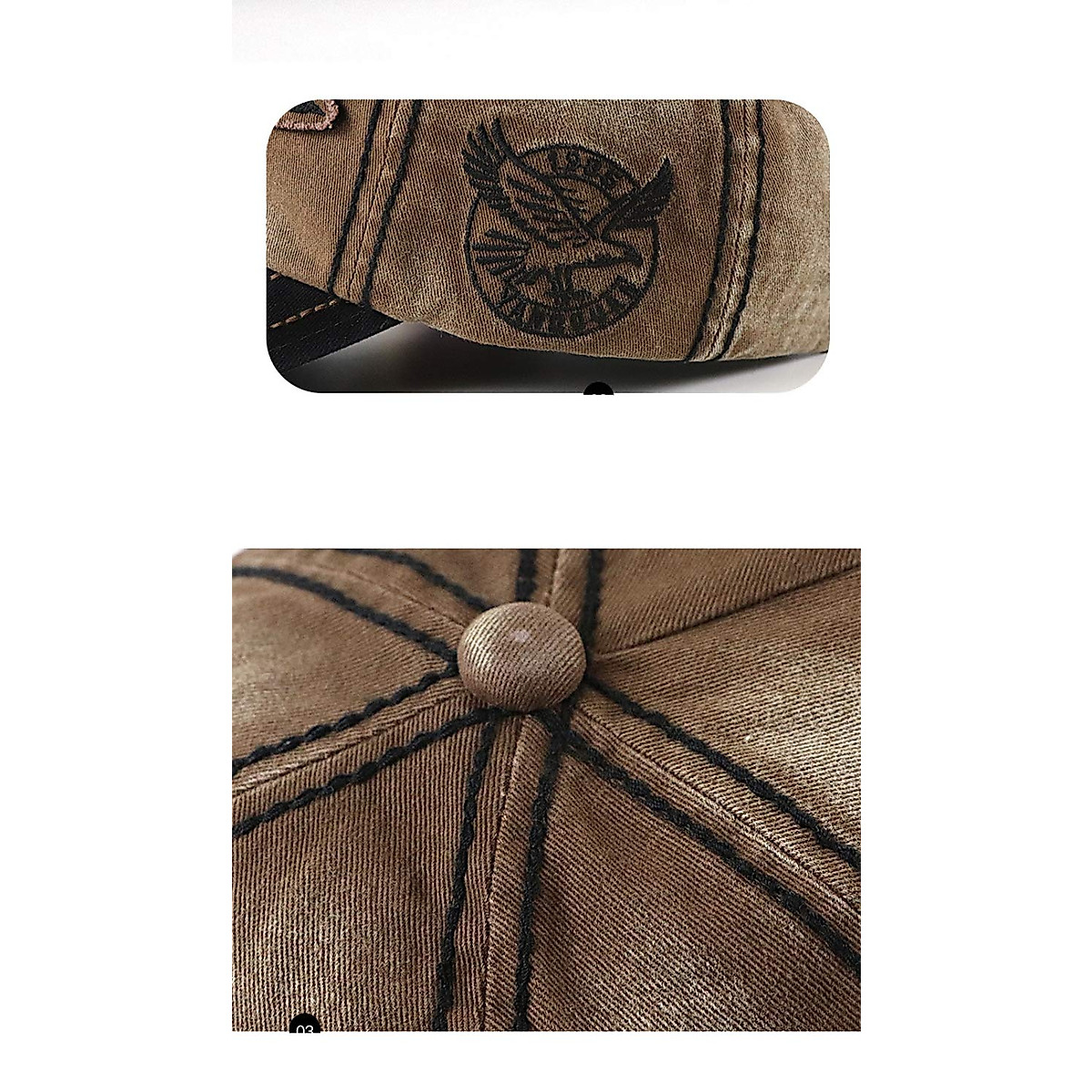 Mens Baseball Cap Vintage Cotton Washed Distressed Hats Eagle Adjustable Dad-Hat Black