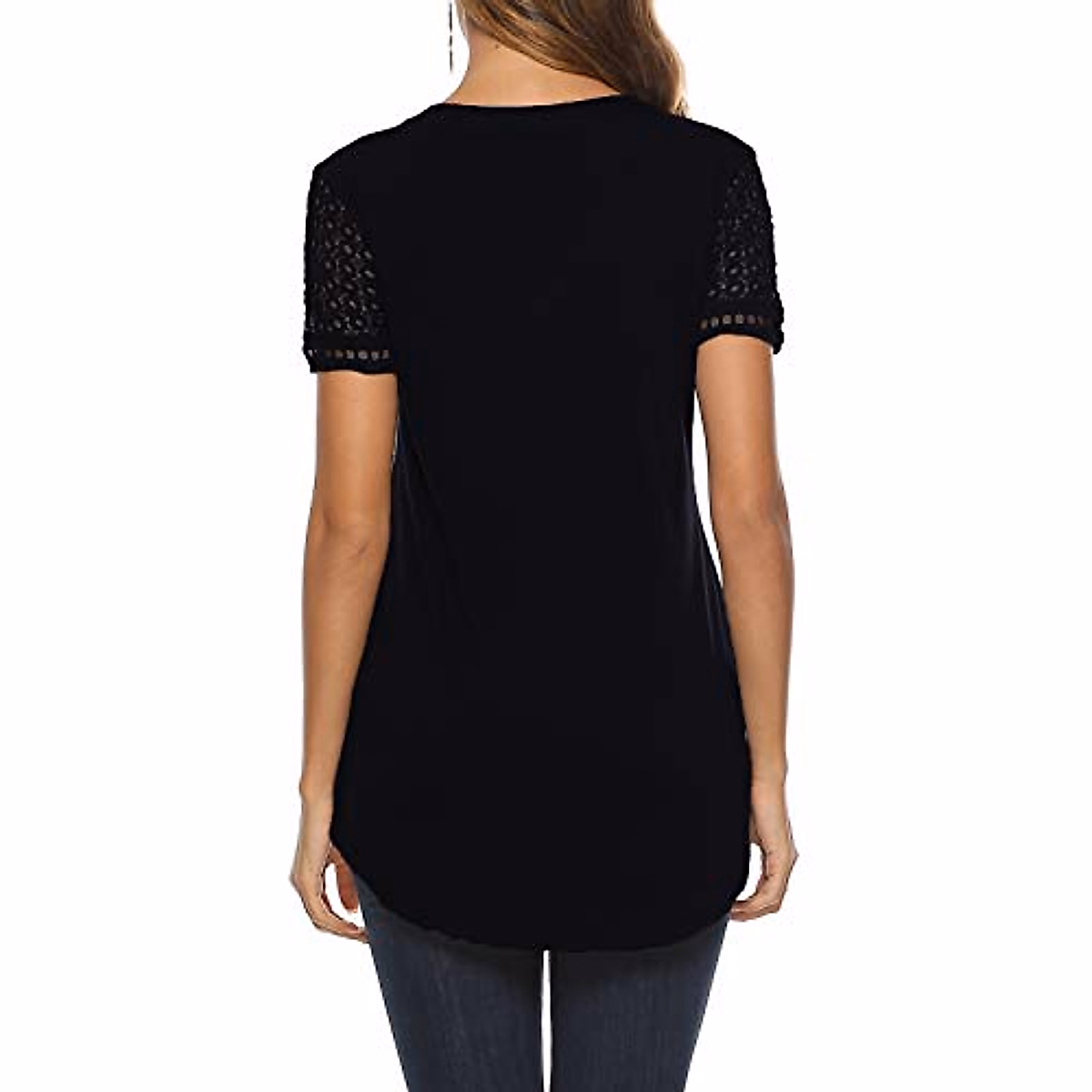 Zattcas Women's Summer V Neck Short Sleeve Tunic Shirt Business Casual Blouses for Women Black Medium