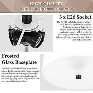 3-Light Semi Flush Mount Ceiling Light Fixture, 13" Black Drum Light, Modern Close to Ceiling Light with White Fabric Shade Lamps for Bedroom Living Dining Room Kitchen Hallway Entryway