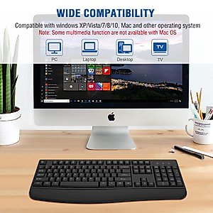 EDJO Wireless Keyboard, 2.4G Ergonomic Full Size Wireless Computer Keyboard with Wrist Rest for Windows, Mac OS Desktop/Laptop/PC（Black）