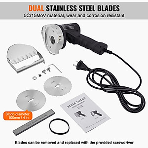 VEVOR Electric Shawarma Knife, 80W Professional Turkish Kebab Knife, Commercial Stainless Steel Gyro Cutter, Doner Kebab Meat Slicer with 2 Blades, Φ4/100mm Blade Diameter, 0-8mm Adjustable Thickness