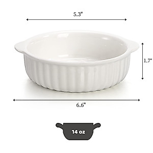 Mezchi 6 Pack Porcelain Ramekins with Handles, 14 Oz Ceramic Creme Brulee Souffle Baking Dishes Bowl, French Onion Soup Bowls for Ramen, Stew, Lava Cakes, Dishwasher, Oven, Microwave Safe, White