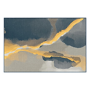 Phantoscope Geometry Collection Area Rug 4'x6' - Washable Rug Boho Rugs Non-Slip for Living Room, Bedroom, Dining Room, Dorm, Indoor Low-Pile Carpet Modern Accent Rug, Deep Grey/Gold