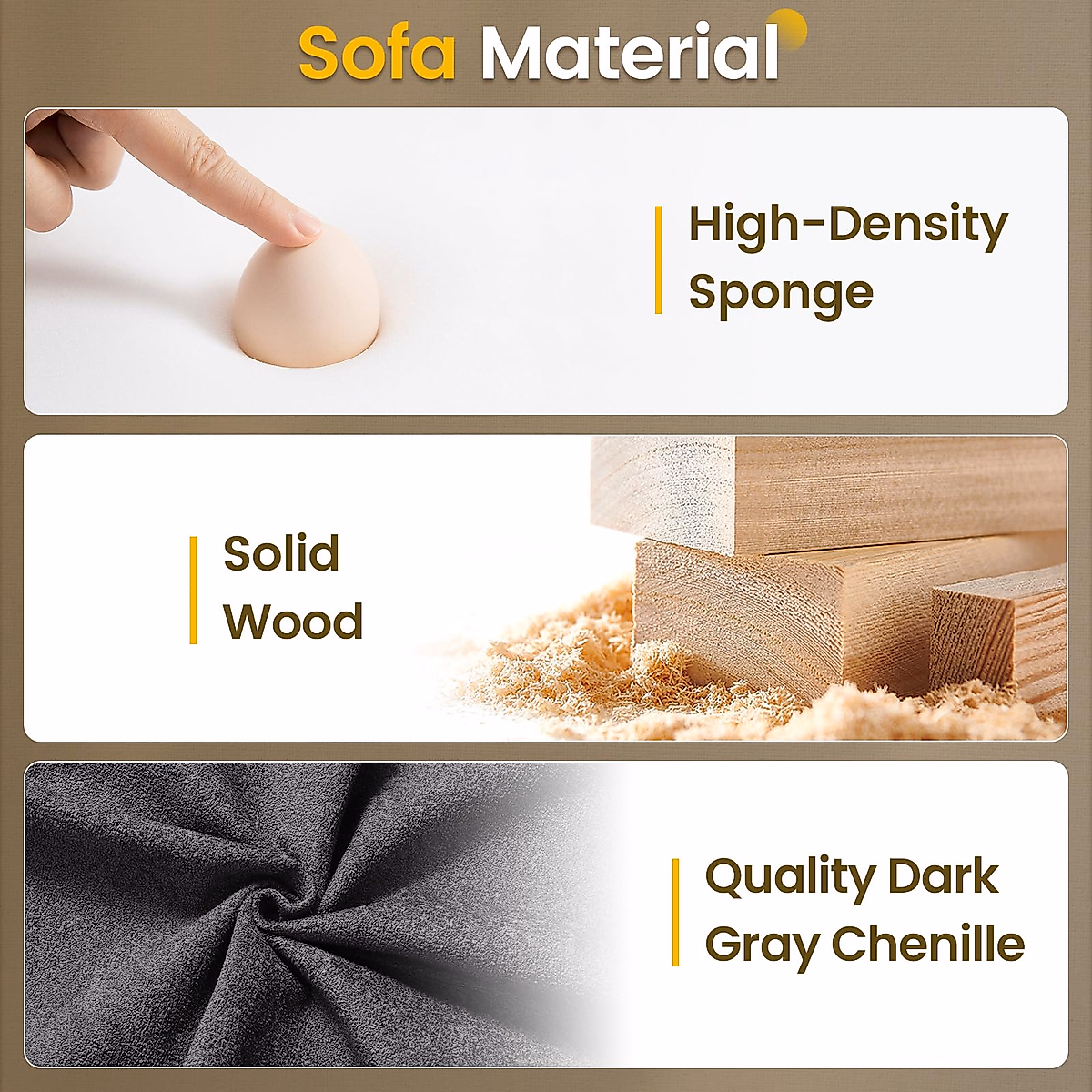 SEDETA U Shaped Couch, Sectional Sofa Couch with Storage Seat, Chenille Dark Grey