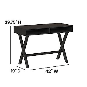 Merrick Lane Davisburg 42" Home Office Writing Desk with Open Front Storage Compartments in Black