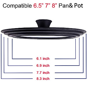 Universal Lid for Pots, Pans and Skillets - Tempered Glass with Heat Resistant Silicone Rim and Heat Resistant Handle Fits 6.5", 7" and 8" Diameter Cookware, Black