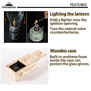 CAMPINGMOON Camping Gas Lantern with Wooden Lantern Case T-1