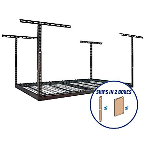 MonsterRax Overhead Garage Storage Racks 4x6, Ceiling Mounted Shelving, Adjustable Hanging Storage Organizer, Heavy Duty Steel, Holds 500 Pounds, Color: Hammertone, Adjusts 12"-21” off Ceiling