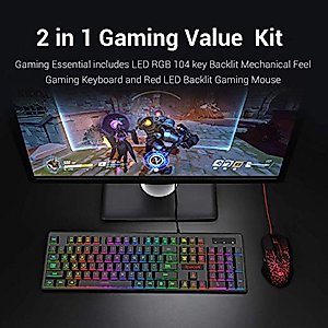 Redragon S107 Gaming Keyboard and Mouse Combo Wired Mechanical Feel RGB LED Backlit Keyboard 3200 DPI Gaming Mouse for Windows PC (Black)