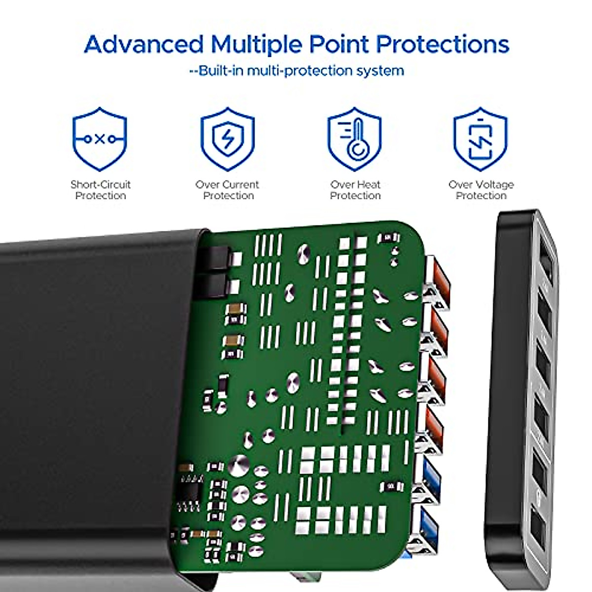 Key Power Quick Charge 3.0 Wall Charger, 60W 6-Port USB Fast Charger Desktop Charging Station for iPhone/PRO MAX/XS Max/XR/X/8/7/Plus, iPad Pro/Air 2/Mini, Galaxy S10/S9/S8/S7/Plus HTC and More