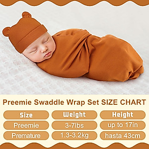 Liitrsh 3 Pack Preemie Swaddle Blankets and Hat Set Preemie Baby Boy Clothes Swaddle Set Preemie Wrap Receiving Blankets Preemie Hat for Preemie Girls